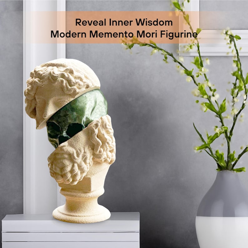 Skull of Insight Sculpture – 3D Printed Memento Mori Bust, Gothic Home ...