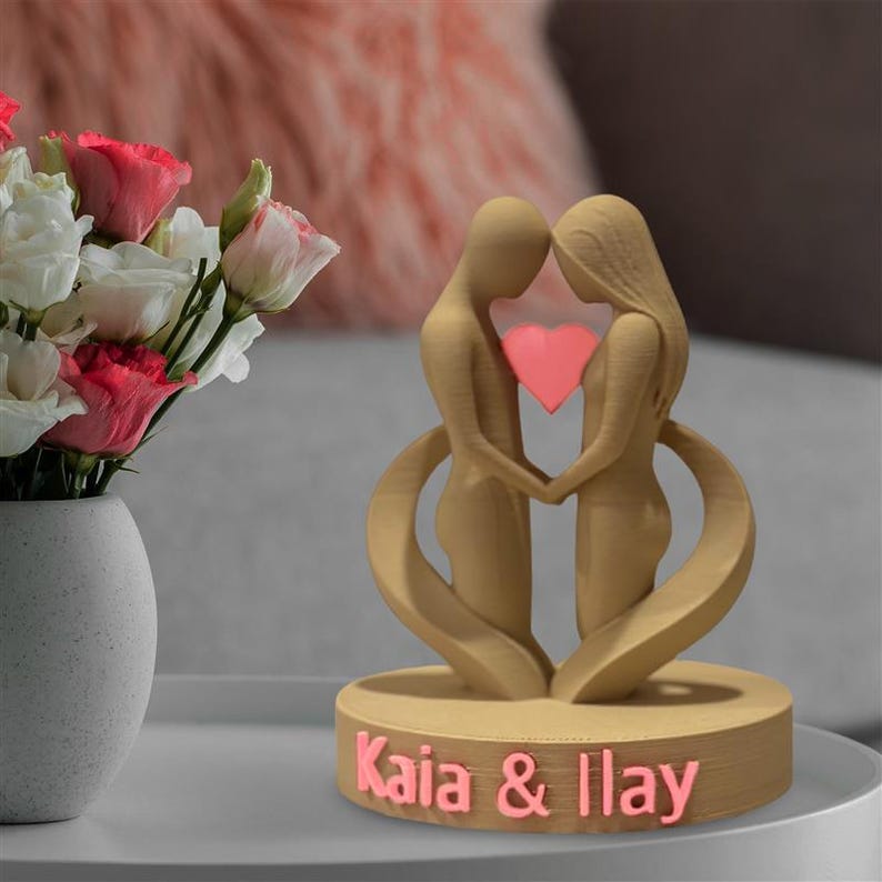 JDI Art Personalized 3D Couple Sculpture With Red and Pink Heart ...