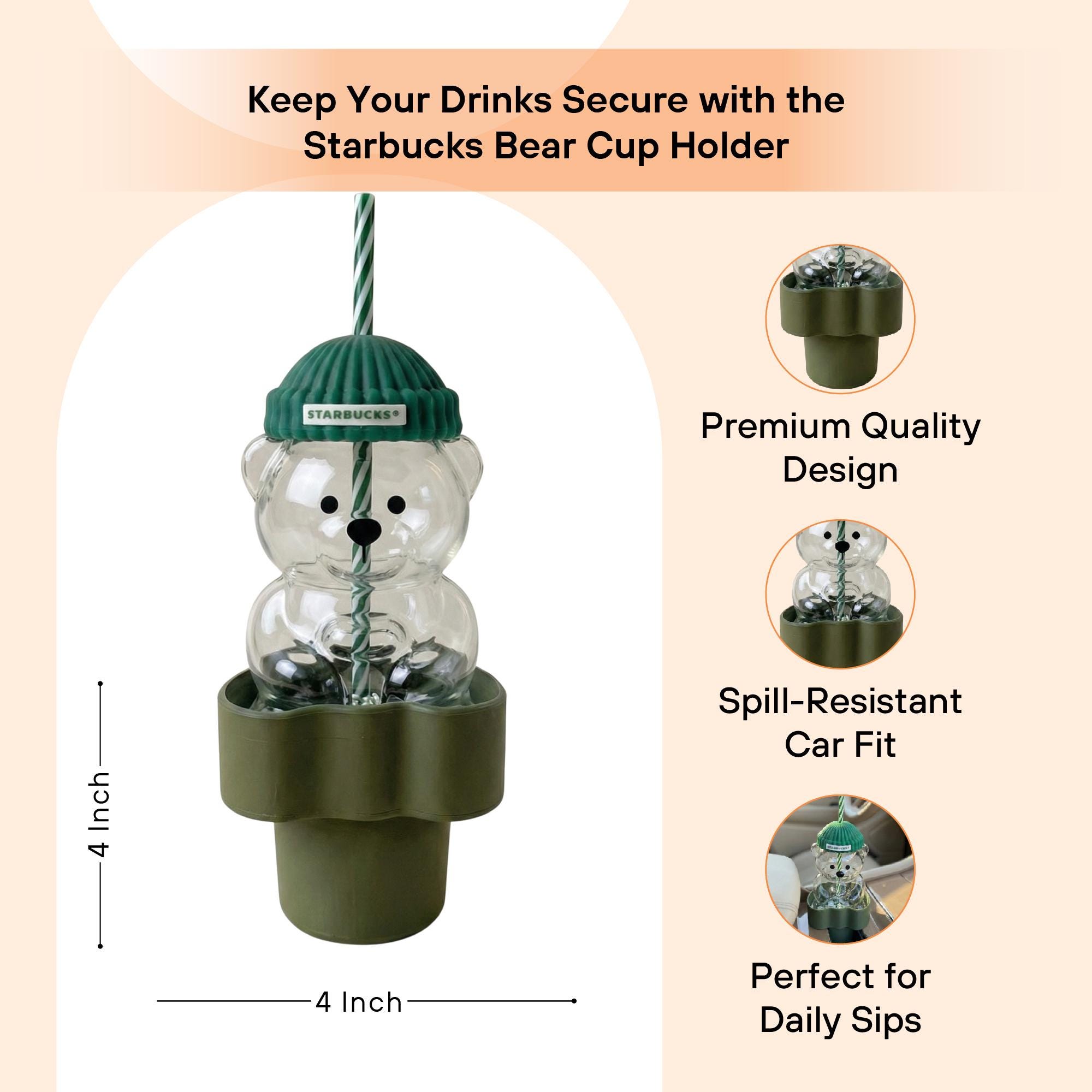 JDI Art Cute Starbucks-style Bear Cup Holder for Car – Trendy Bear ...