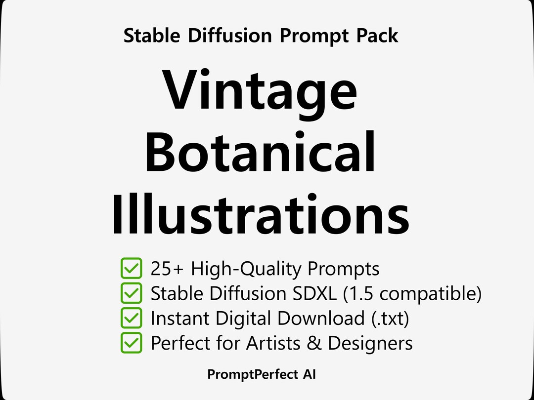 Stable Diffusion Prompt Pack - 25 Vintage Botanical Illustrations - Etsy