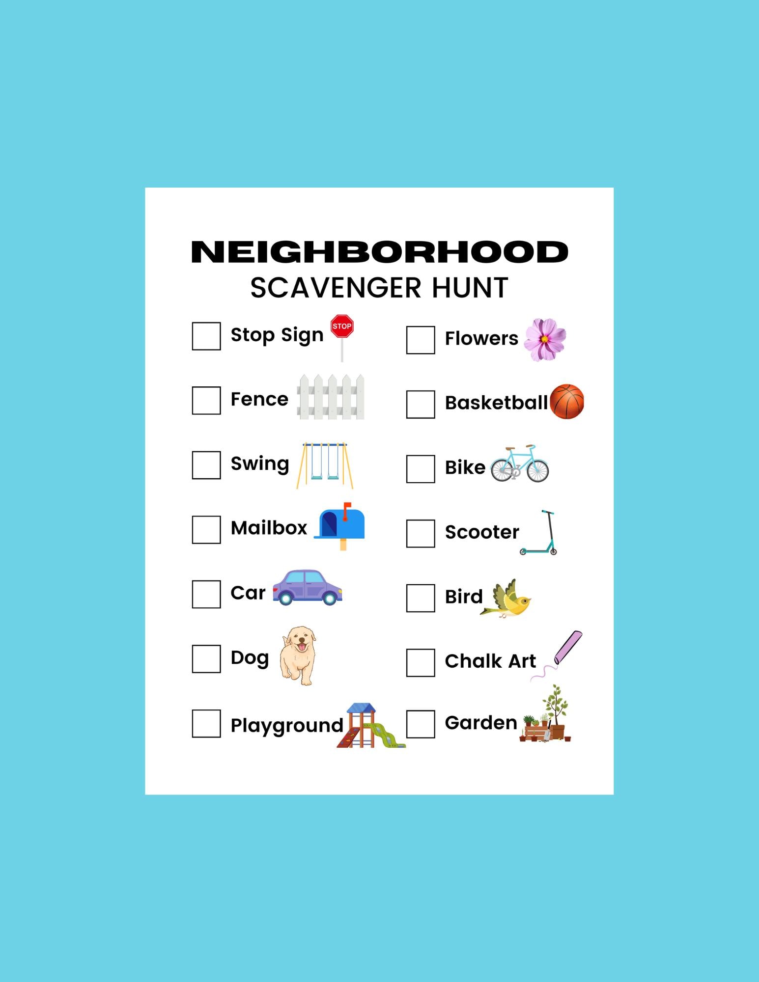 Neighborhood Scavenger Hunt for Kids & Toddlers | Printable Outdoor ...
