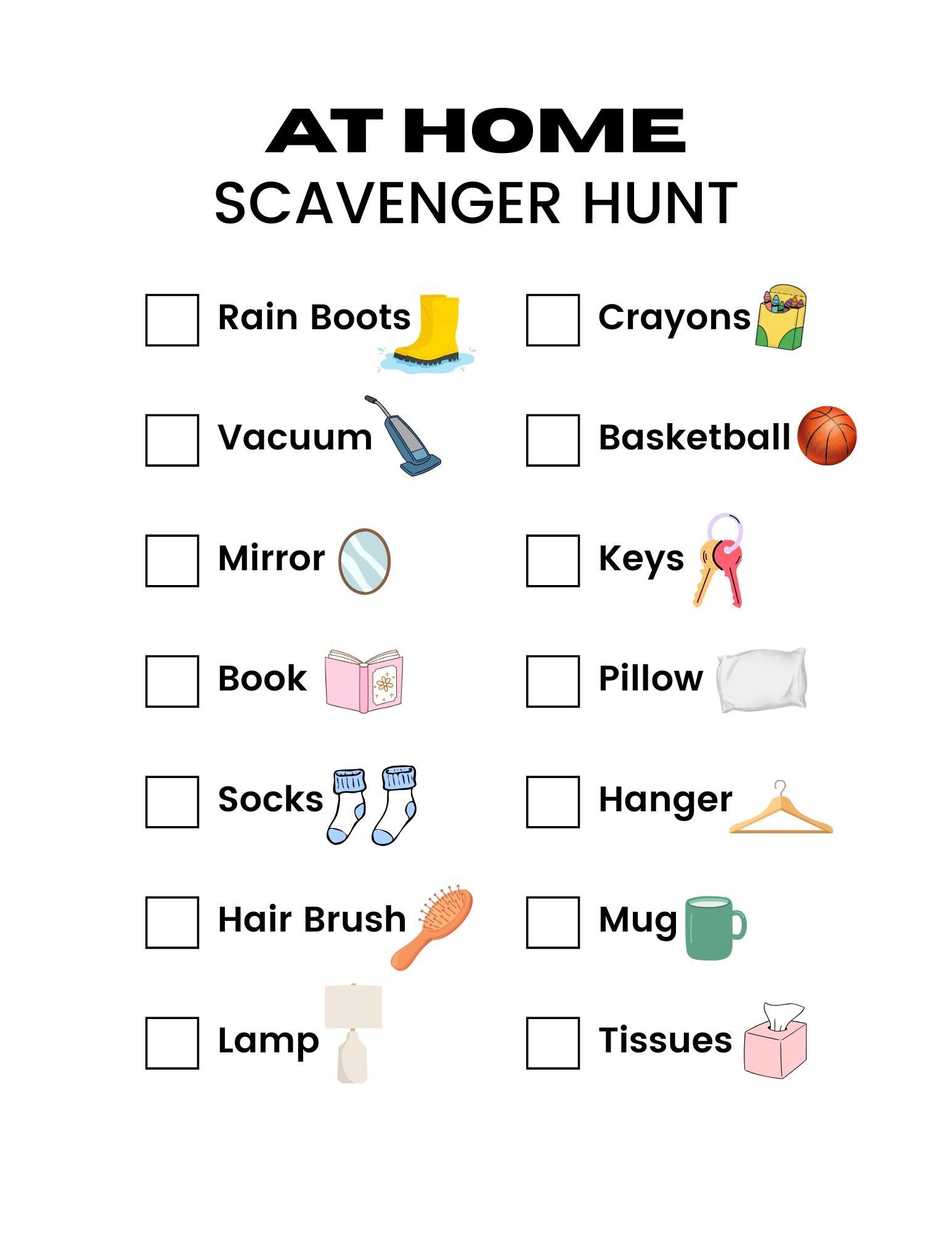 At-home Scavenger Hunt | Printable Indoor Game for Kids | Toddler ...