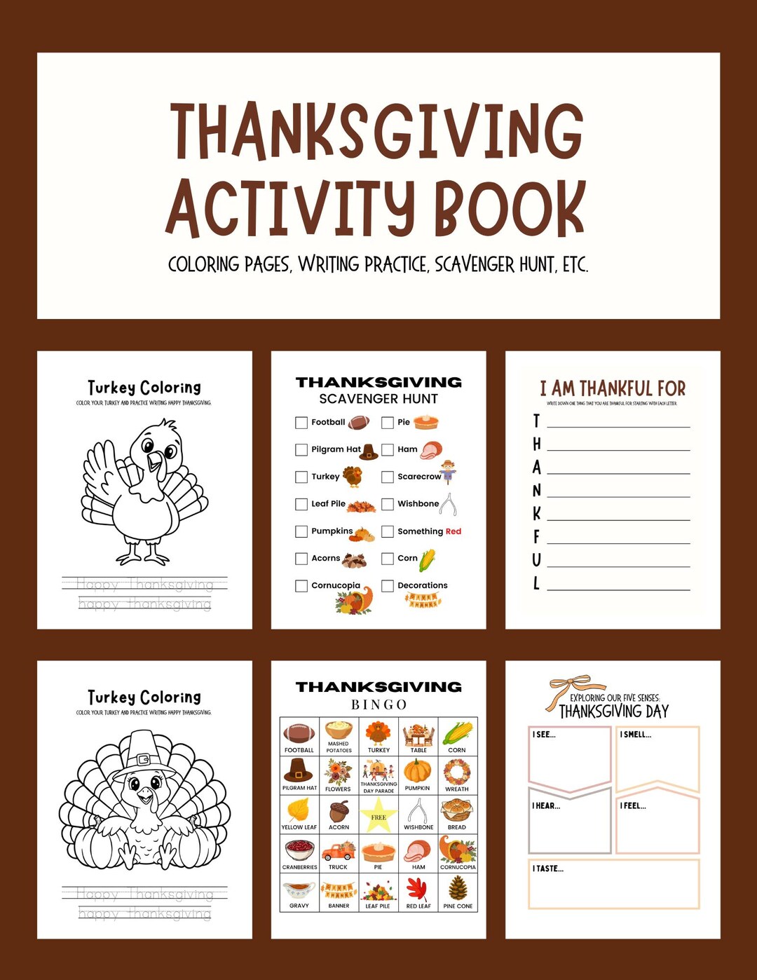 Thanksgiving Kids Activity Book | Printable Games & Coloring (PDF) - Etsy