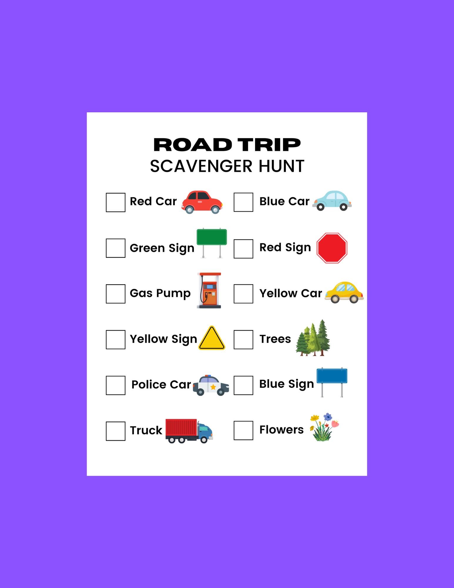 Kids Road Trip Scavenger Hunt Bundle: 4 Printable Car Games (digital ...