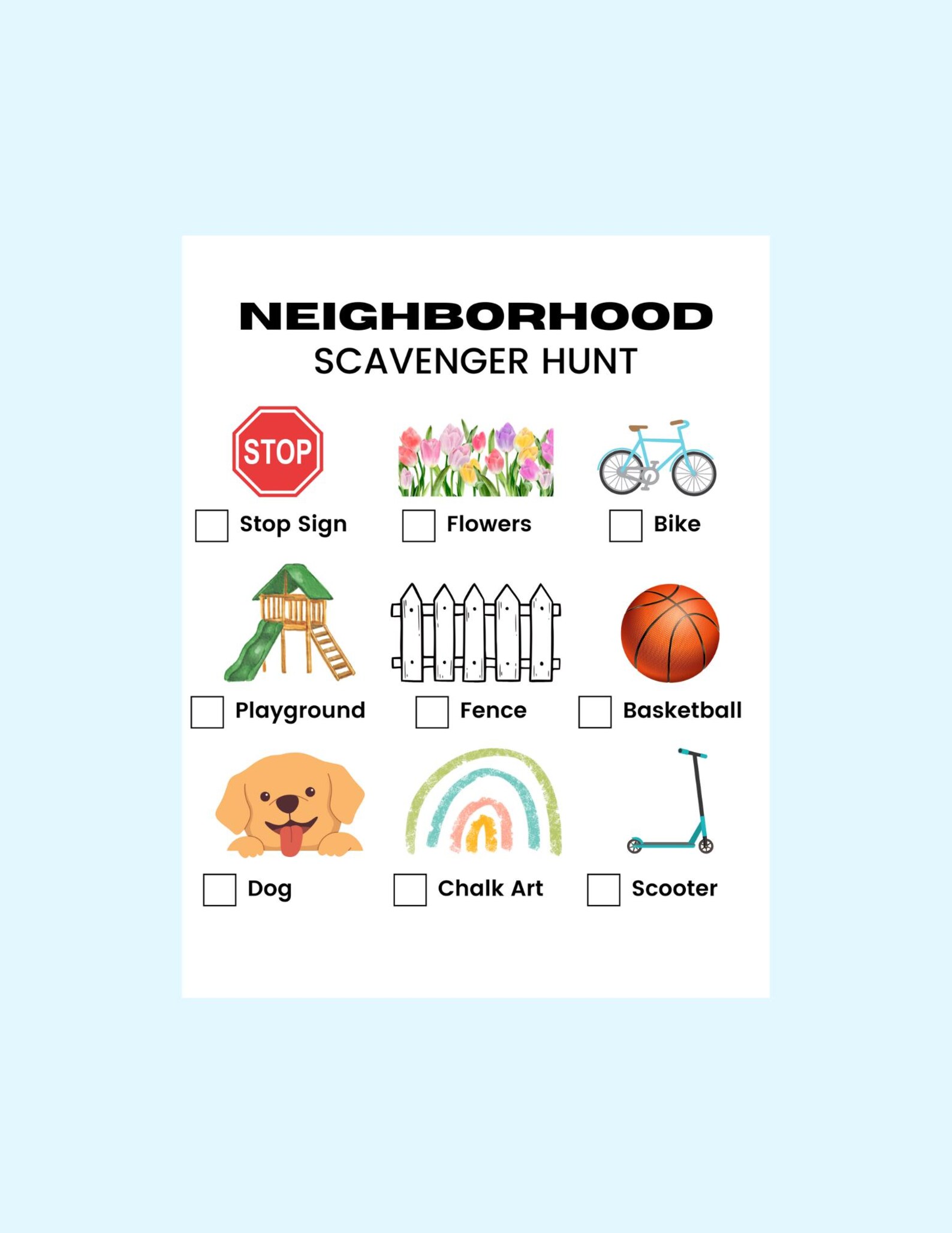 Neighborhood Scavenger Hunt for Kids & Toddlers | Printable Outdoor ...