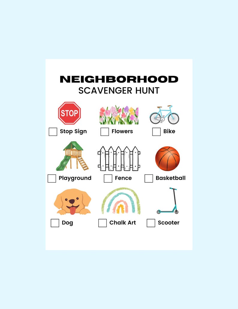 Neighborhood Scavenger Hunt for Kids: Printable Outdoor Activity ...