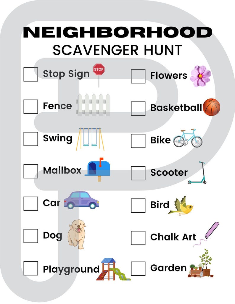Neighborhood Scavenger Hunt for Kids & Toddlers | Printable Outdoor ...