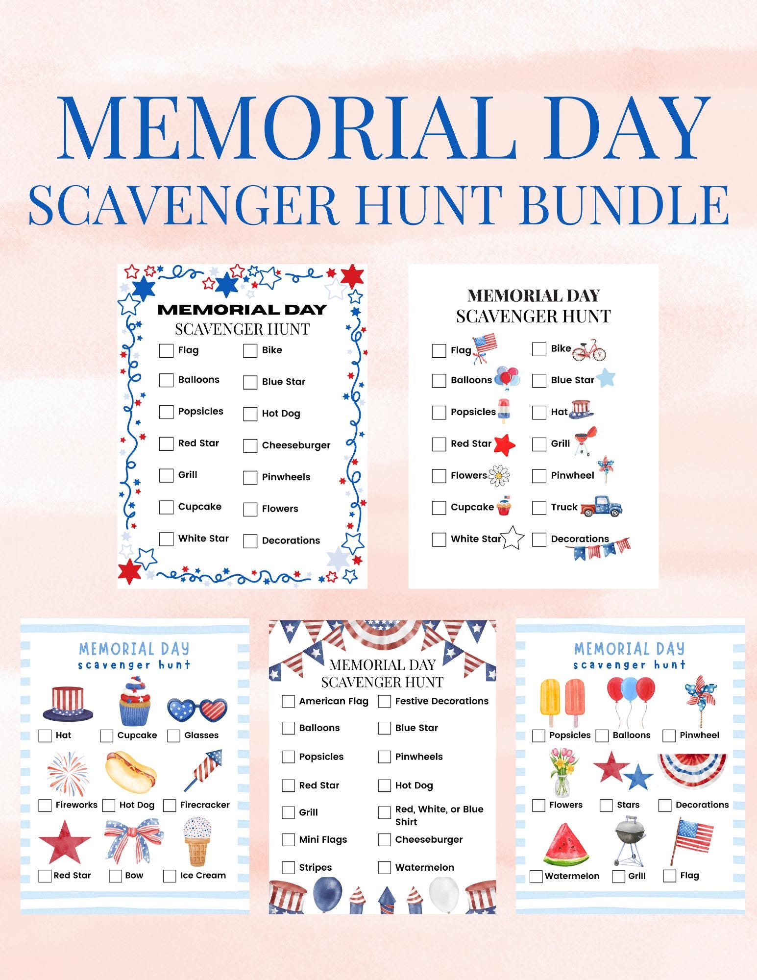 Memorial Day Scavenger Hunt: Patriotic Kids Activity (digital Download ...
