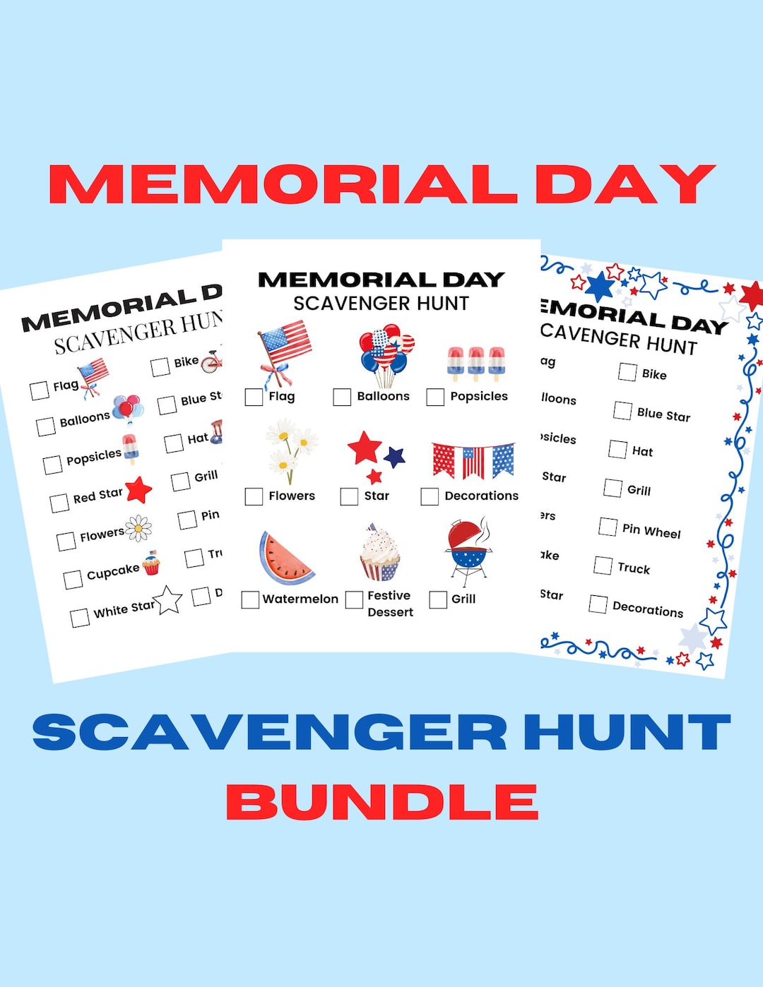 Memorial Day Scavenger Hunt Bundle for Kids & Toddlers | Printable ...