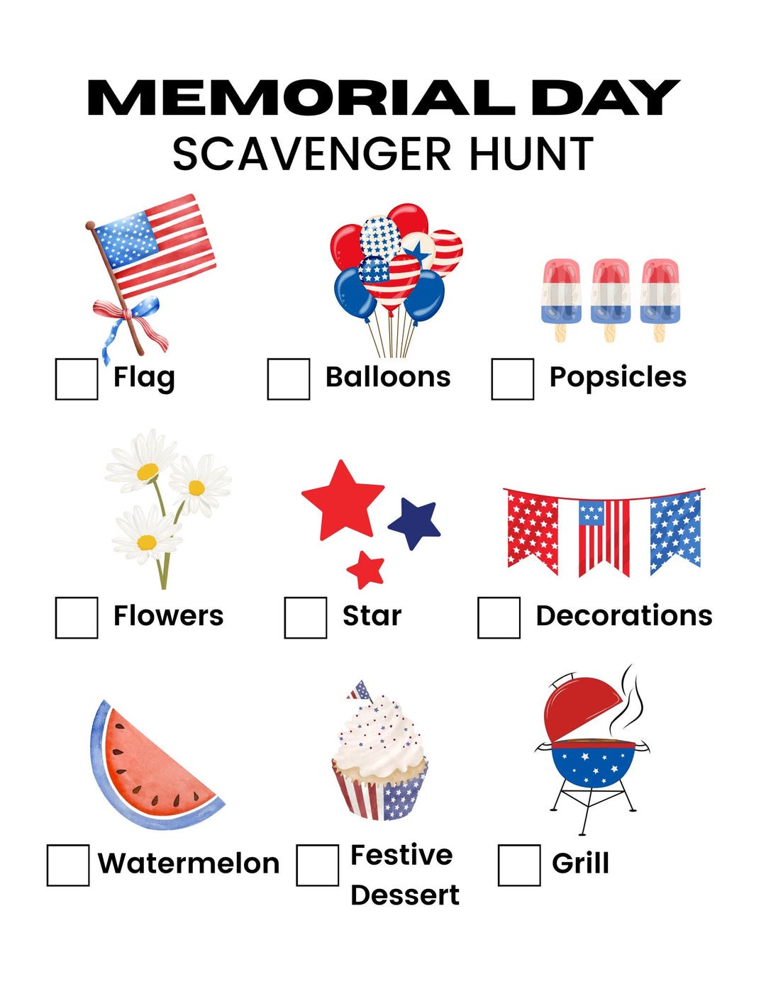 Memorial Day Scavenger Hunt for Kids & Toddlers! - Etsy