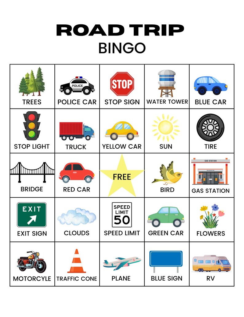 Car Ride/road Trip Bingo for Kids & Toddlers! - Etsy