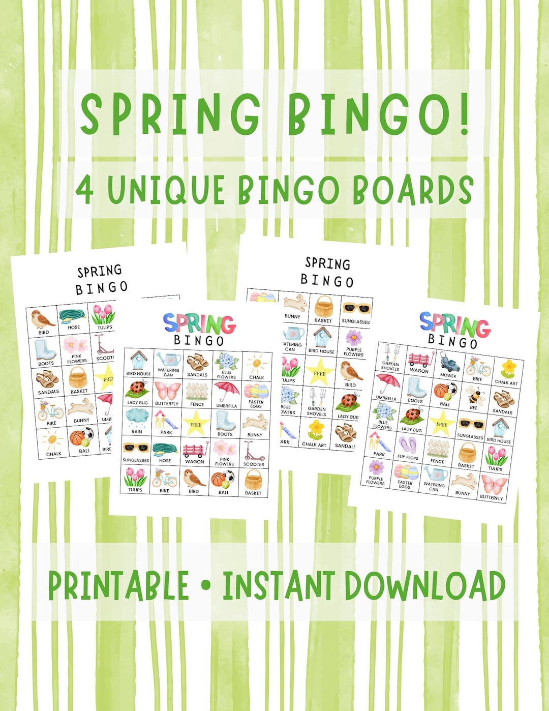 Spring Bingo for Kids | 4 Bingo Boards | Instant Download - Etsy