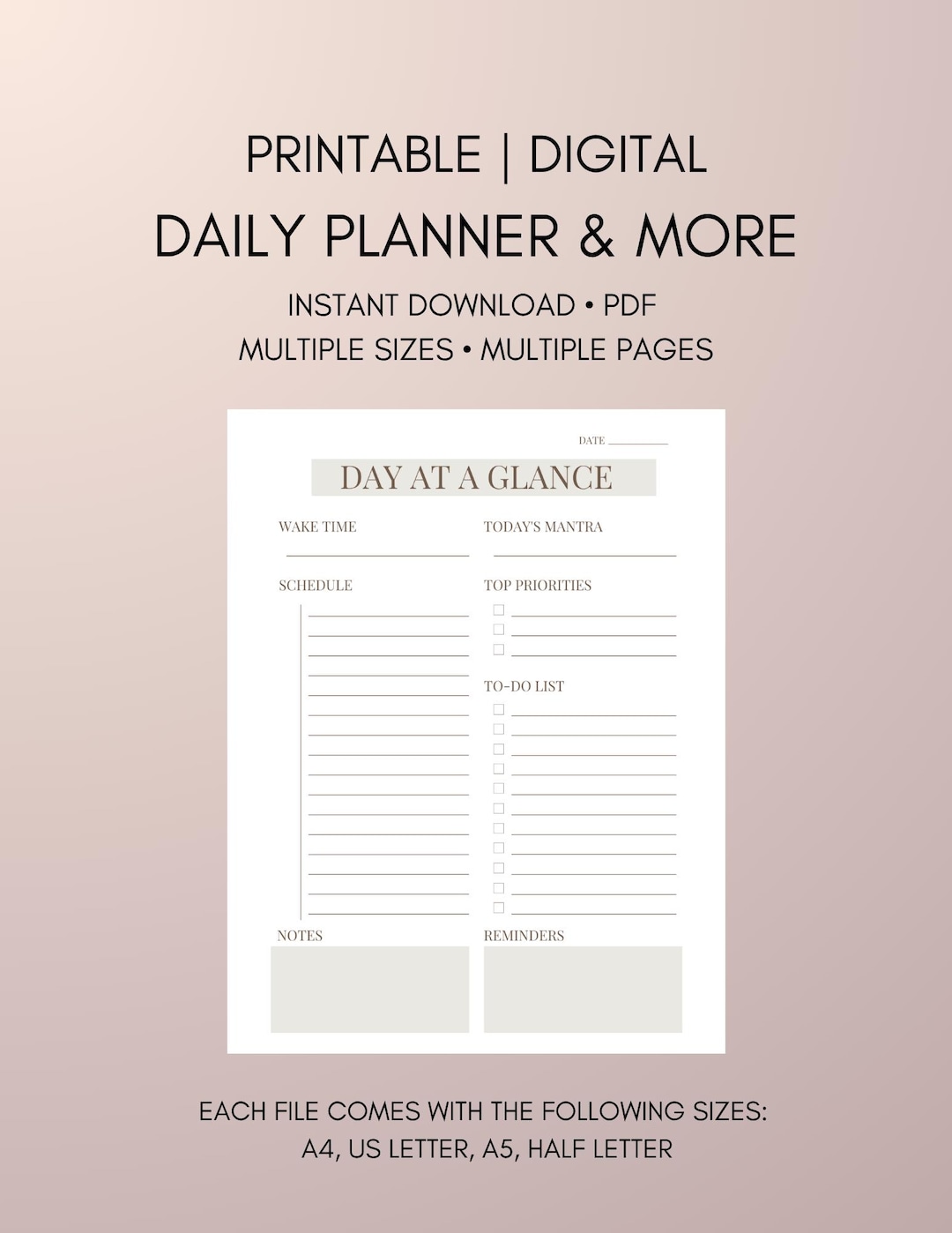 Printable Daily Planner: Schedule, To-do List, Gratitude (digital ...