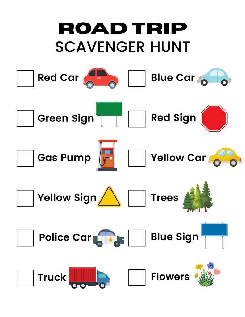 Car Ride/road Trip Scavenger Hunt for Kids & Toddlers! - Etsy