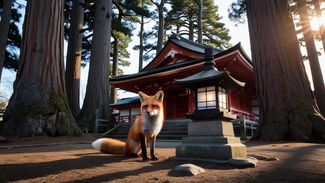 Japanese A Fox at a Shinto Shrine Japanese Shrine and Fox - Etsy