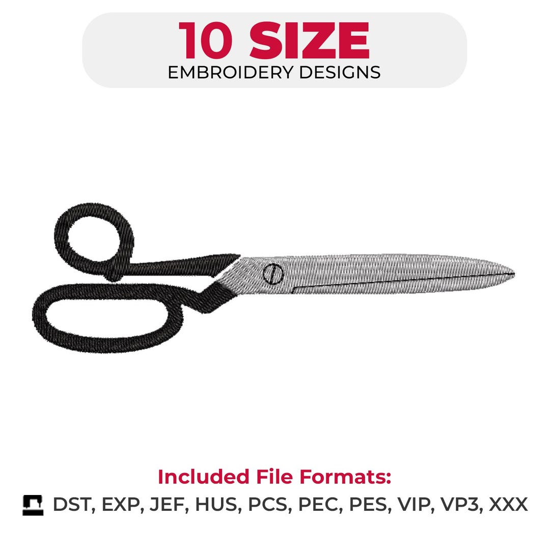 Sewing Scissors Embroidery Design – 1 Design, 10 Sizes – Machine ...