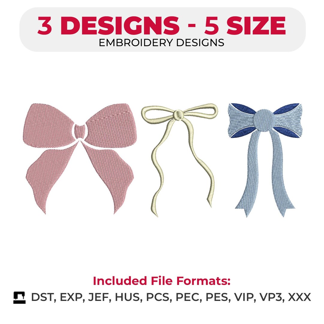 Mini Bow Embroidery Design Set - 3 Bow Designs, 5 Sizes Each - Baby ...