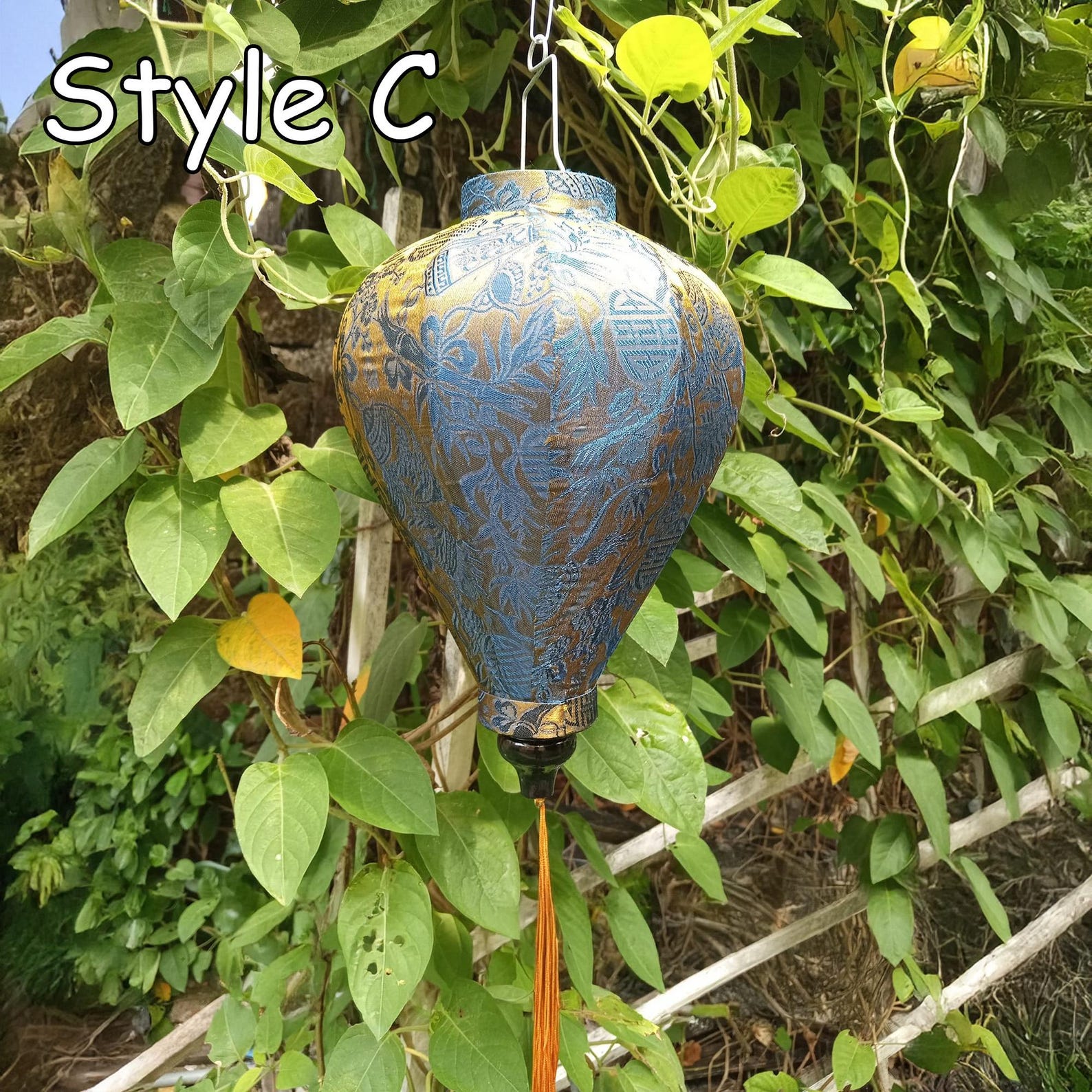 Lantern Pendant Light Fabric Lampshade Bamboo Light Fixture Pendant ...