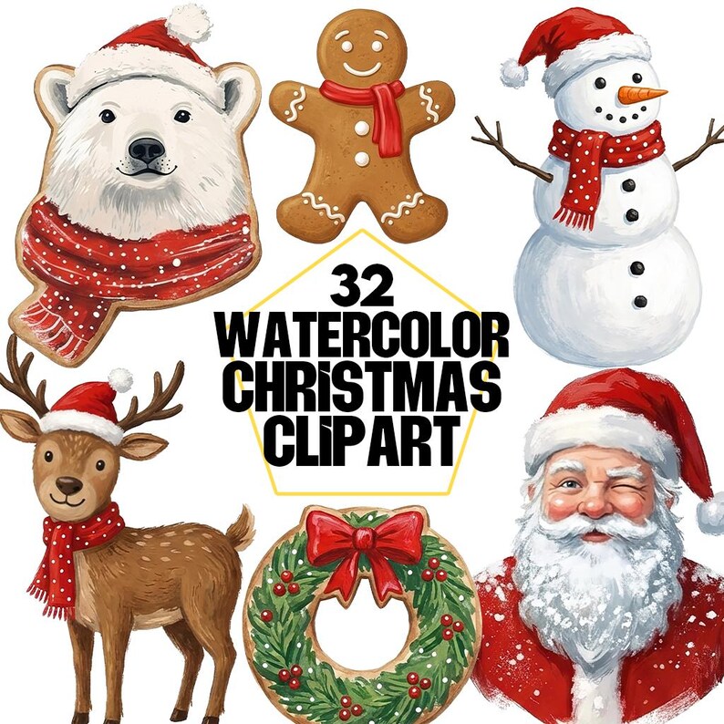 Watercolor Christmas PNG Clipart Set: Cute Winter Holiday Graphics ...
