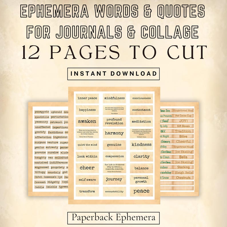 Vintage Cut-out Words & Quotes Bundle 12 Printable Junk Journal ...