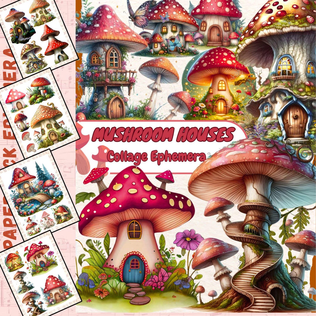 Mushroom House Ephemera Book – Printable Fairy Cottagecore Art for Junk ...