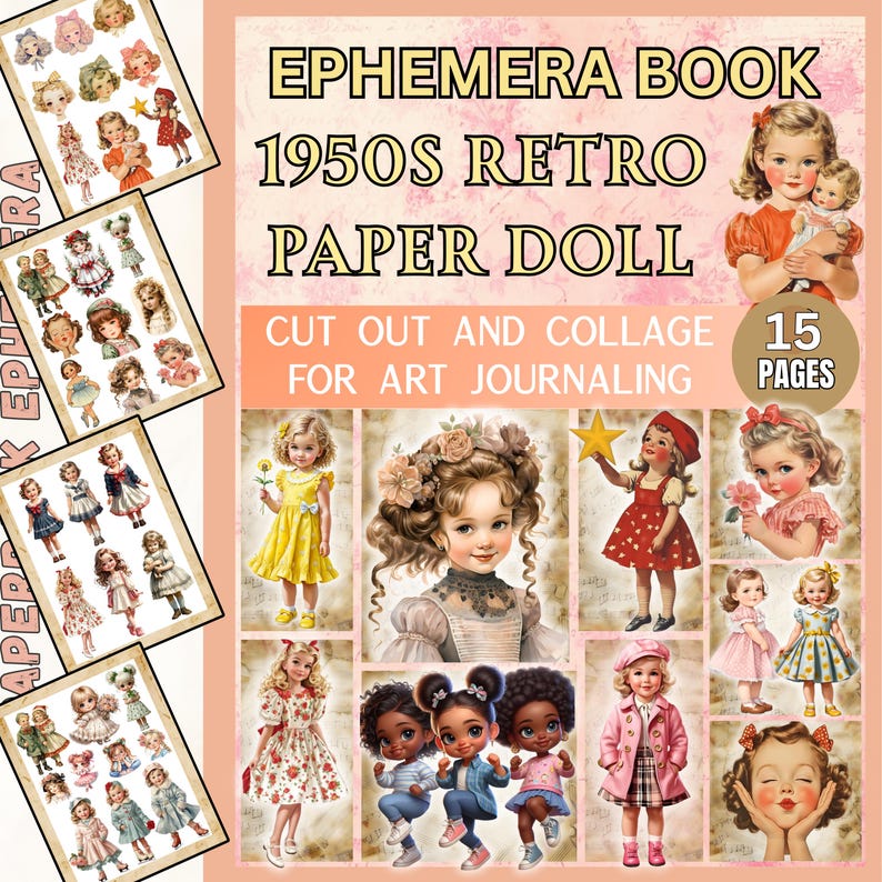1950s Vintage Paper Dolls Clipart Bundle: Retro Ephemera (digital ...