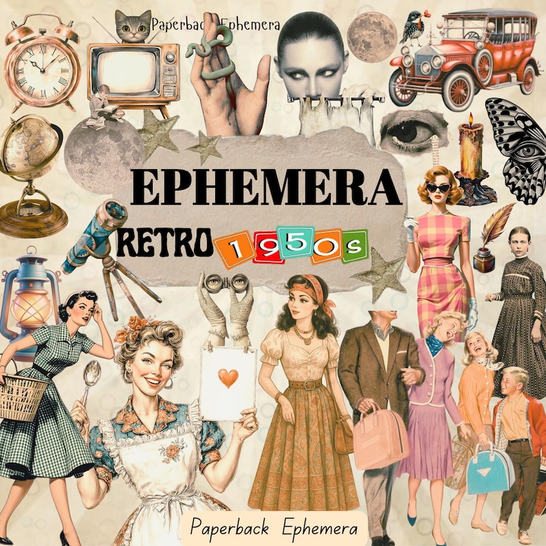 Vintage 1950s Ephemera Collage Art, Retro Paper (digital Download) - Etsy