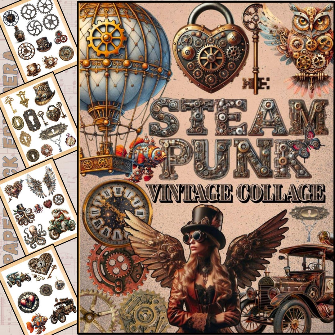 Vintage Steampunk Ephemera – Printable Junk Journal Kit With Gears ...