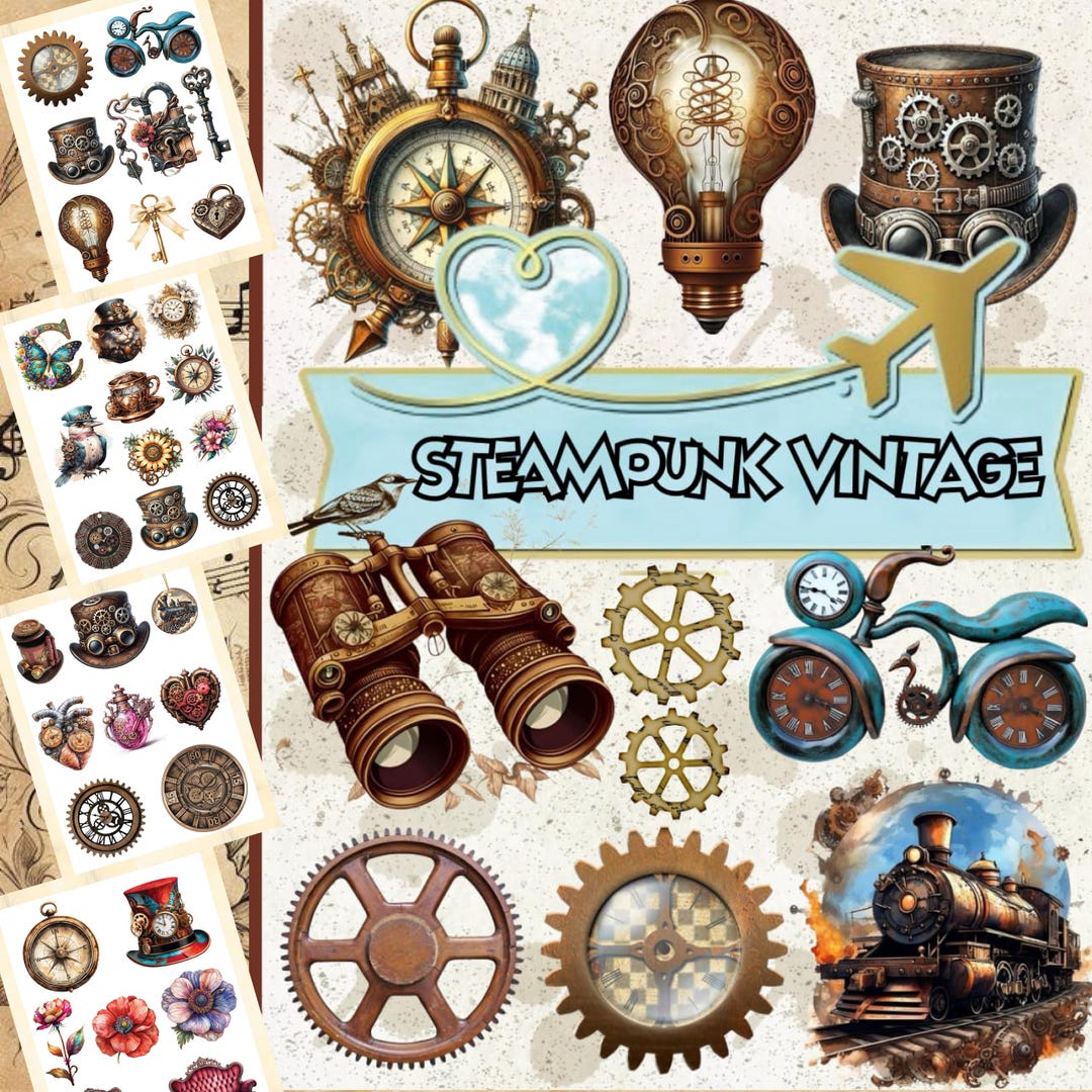 Steampunk Junk Journal Kit: Printable Ephemera, Gears & Clocks (PDF ...