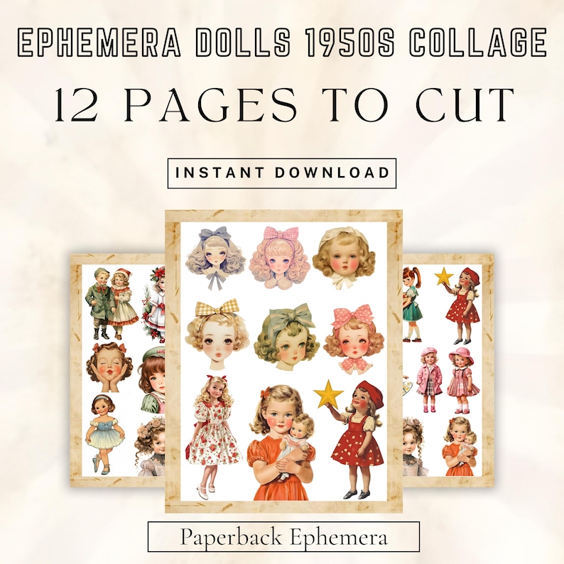 1950s Vintage Paper Dolls Clipart Bundle: Retro Ephemera (digital ...