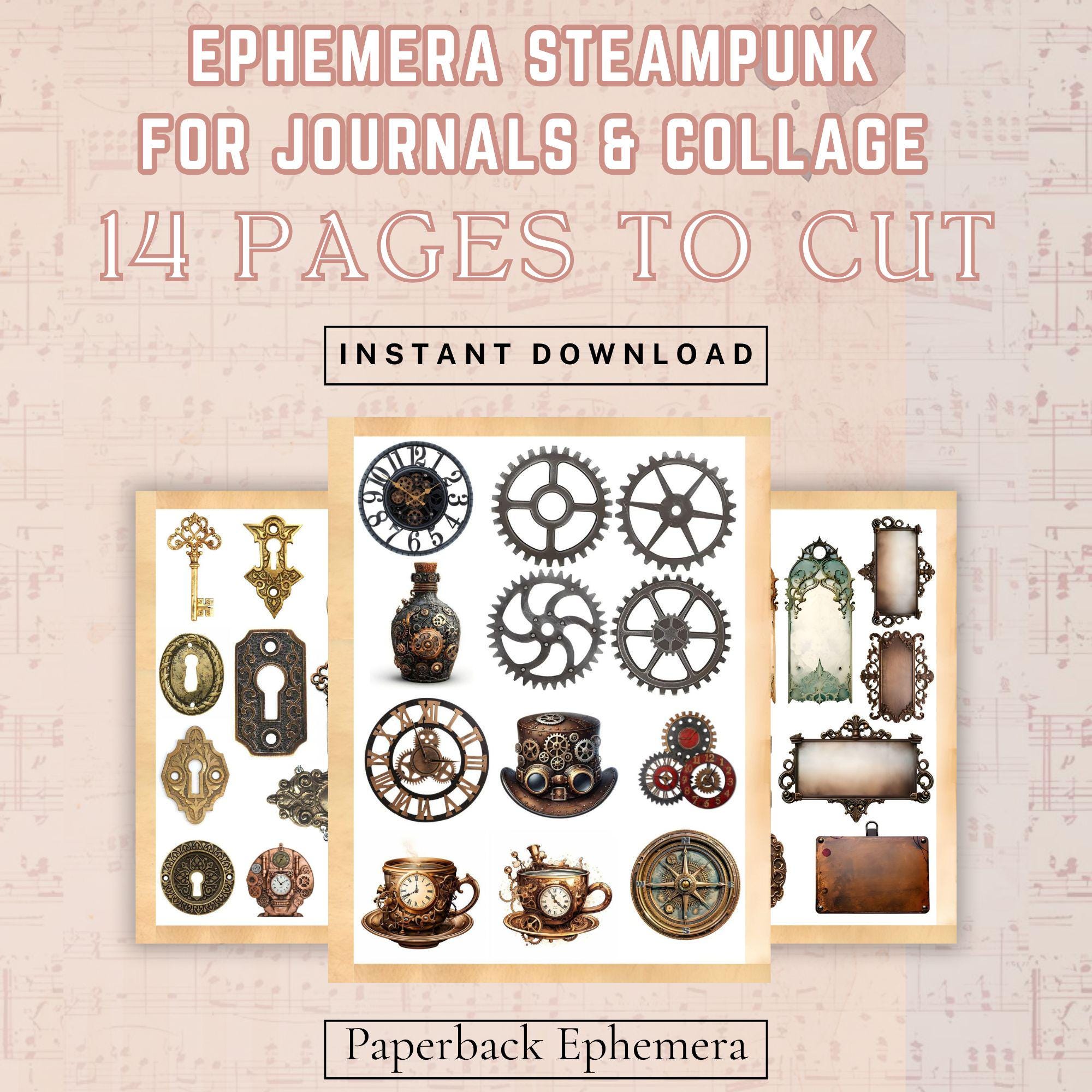 Vintage Steampunk Ephemera – Printable Junk Journal Kit With Gears ...