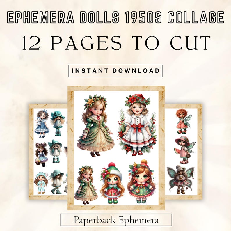 1950s Vintage Paper Dolls Clipart Bundle: Retro Ephemera (digital ...
