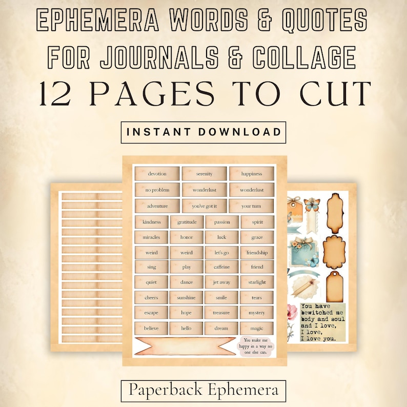 Vintage Cut-out Words & Quotes Bundle 12 Printable Junk Journal ...