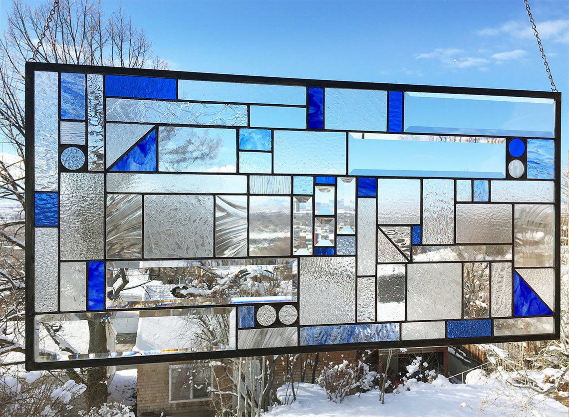 Stained Glass Window Panelmission Style Clear & Blue | Etsy