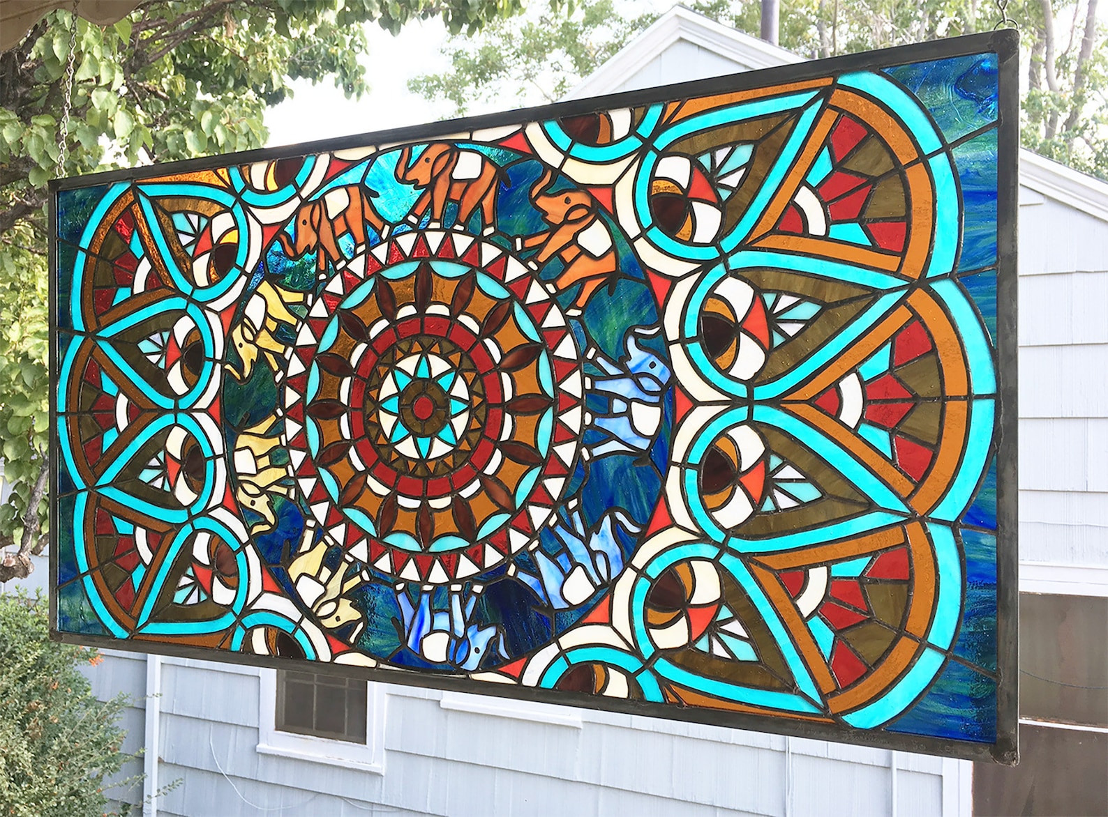 Stained Glass Window Panelmandala Geometric-18 X 34 - Etsy