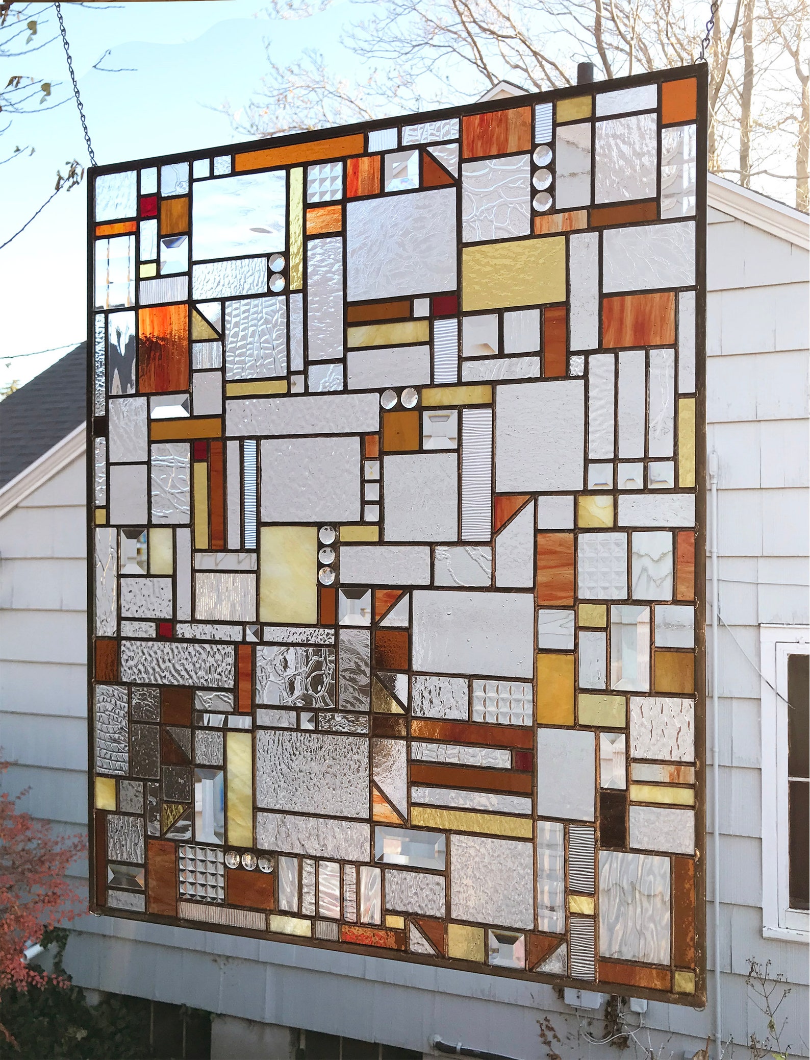 Stained Glass Window Panelmission Style Geometric Clear and - Etsy