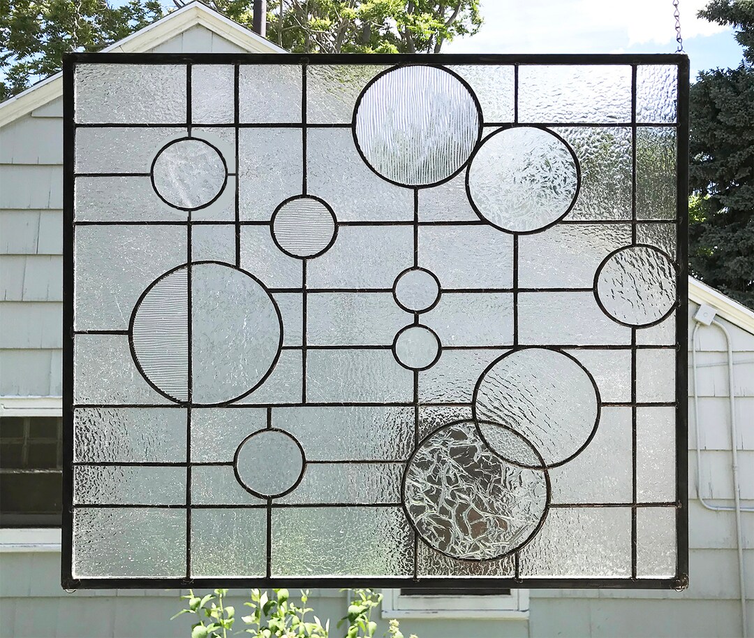 Stained Glass Window Panel Circles on a Grid Panel 9 - Etsy