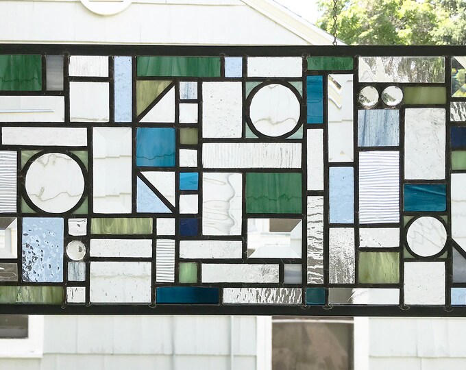 Stained Glass Window Panel--mission Style Blue Green #3 -9" X 18" - Etsy
