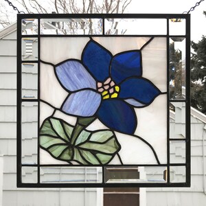 Blue Lotus Flower 1 & 2 -- Two 13.5" X 13.5" Stained Glass Window ...