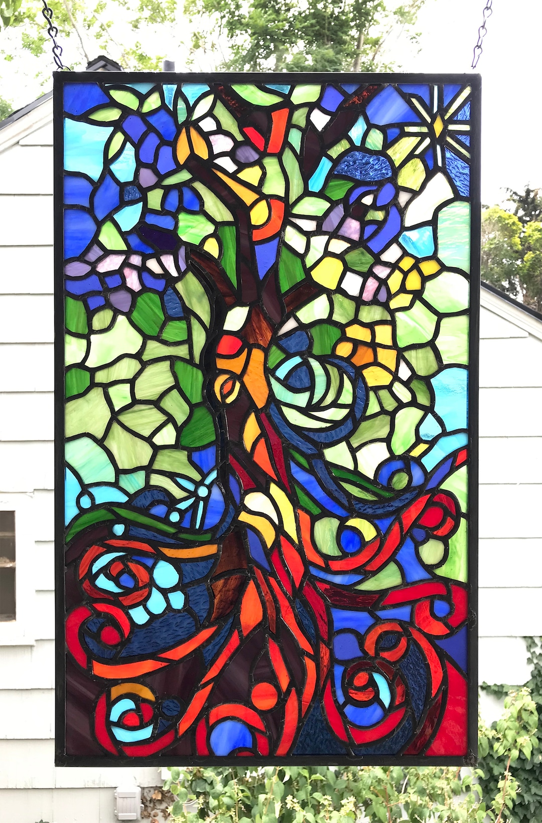 Stained Glass Window Panel--tree of Life in Bloom - 14" Wide X 22.5 ...