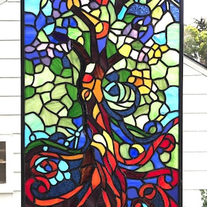 Stained Glass Window Panel--tree of Life in Bloom - 14" Wide X 22.5 ...