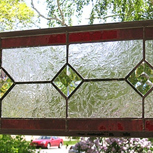 Stained Glass Window Panel--red and Clear Textured Transom With Bevels ...