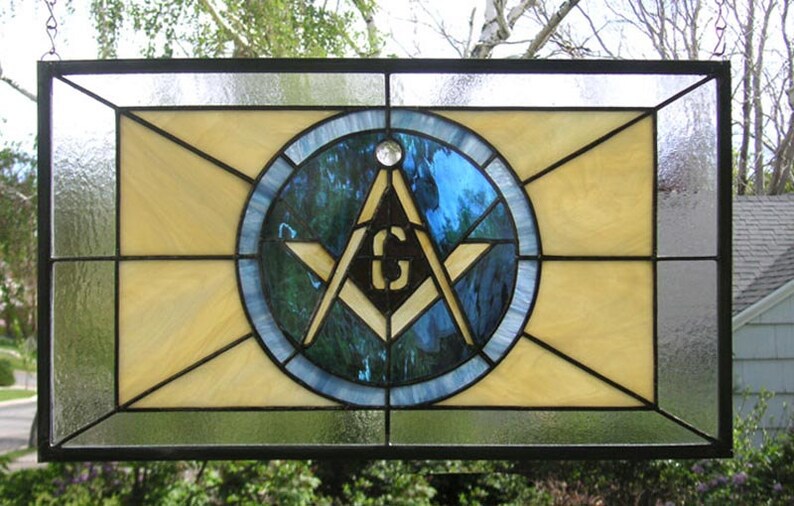 Stained Glass Window Panel--masonic Symbol- 11" X 19" - Etsy
