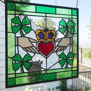 Stained Glass Window Panel--claddagh Symbol 14" X 14" - Etsy