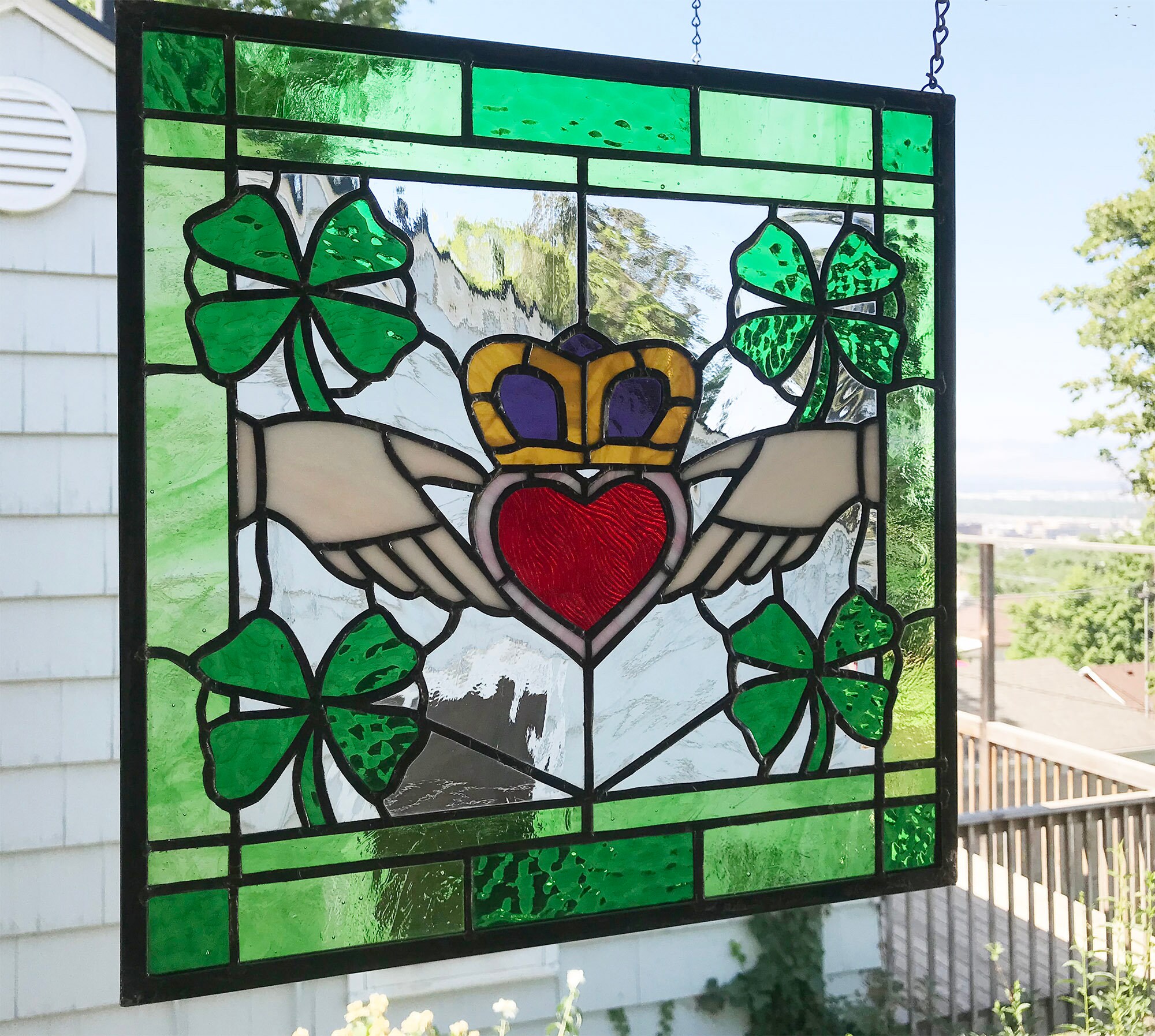 Stained Glass Window Panel--claddagh Symbol 14" X 14" - Etsy