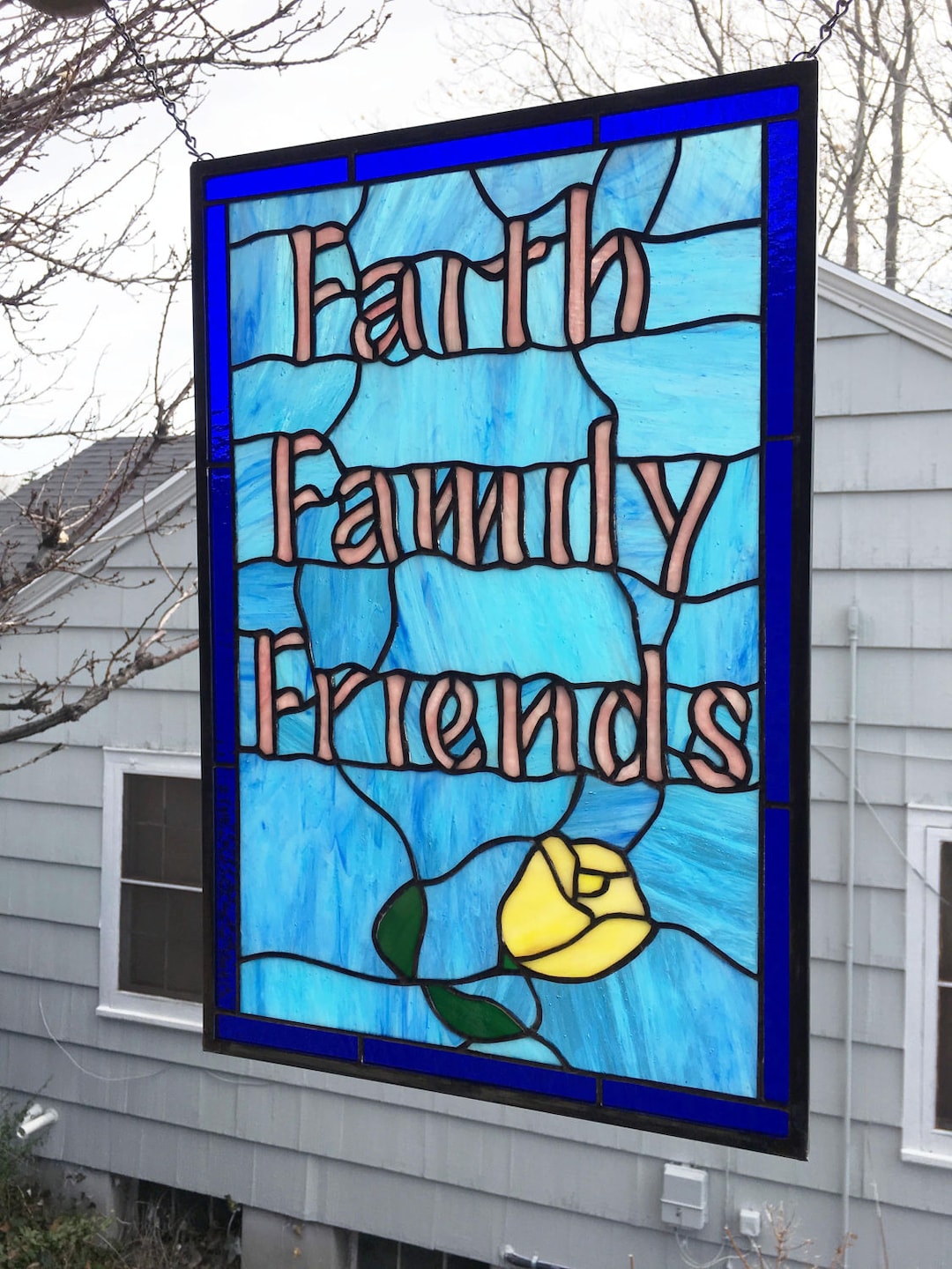 Stained Glass Window Panel--"faith Family Friends" Panel --14" X 21" - Etsy