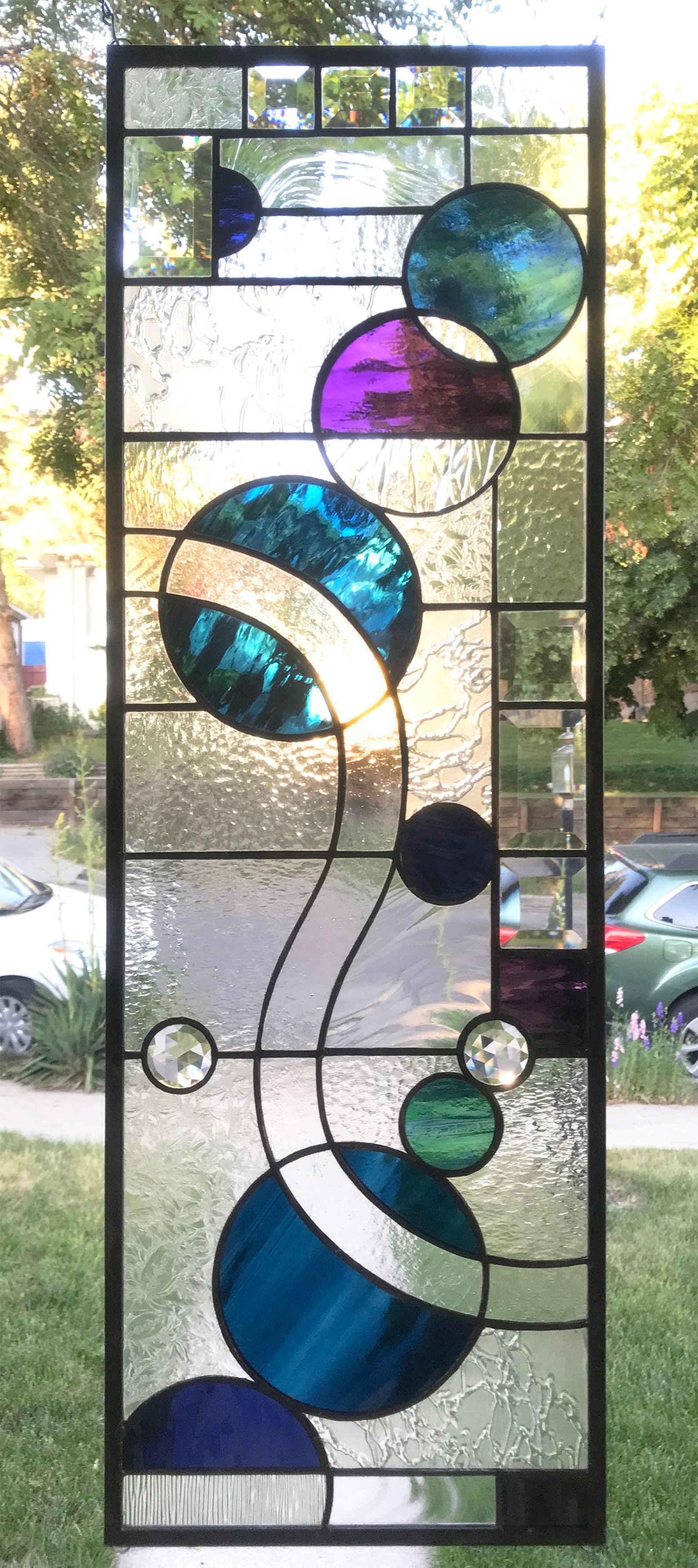 Stained Glass Transom Panels circle Study Geo in Blue Tones - Etsy