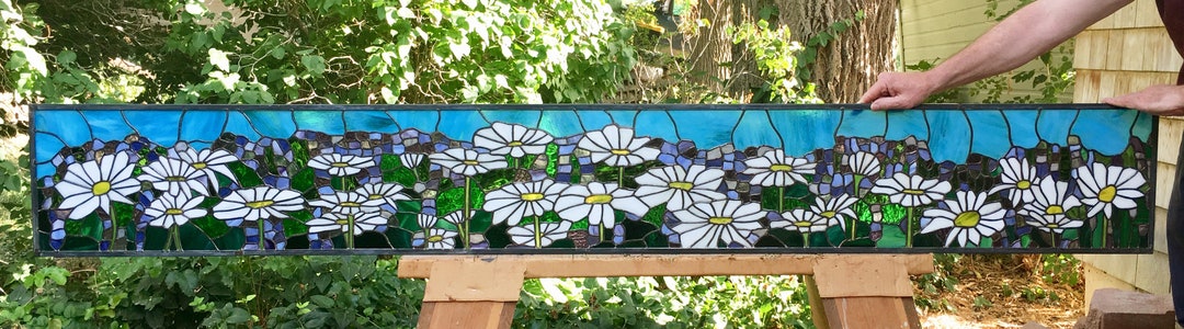 Stained Glass Window Panel--daisy and Lavender Transom -12" X 88" - Etsy