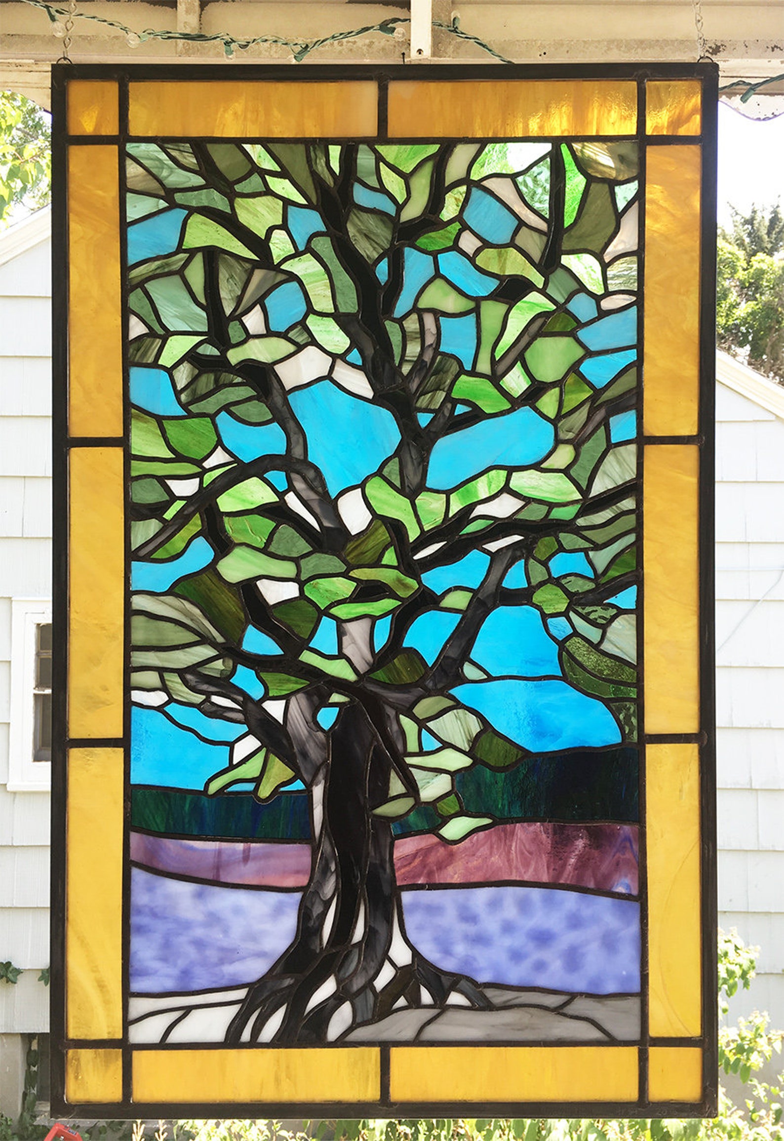 Stained Glass Panel--arts and Crafts Tree Landscape -- 30.75" Tall X 20 ...