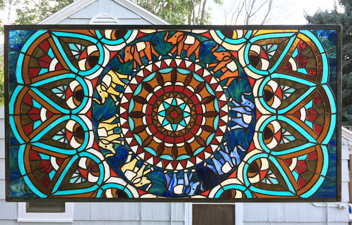 Stained Glass Window Panelmandala Geometric-18 X 34 | Etsy